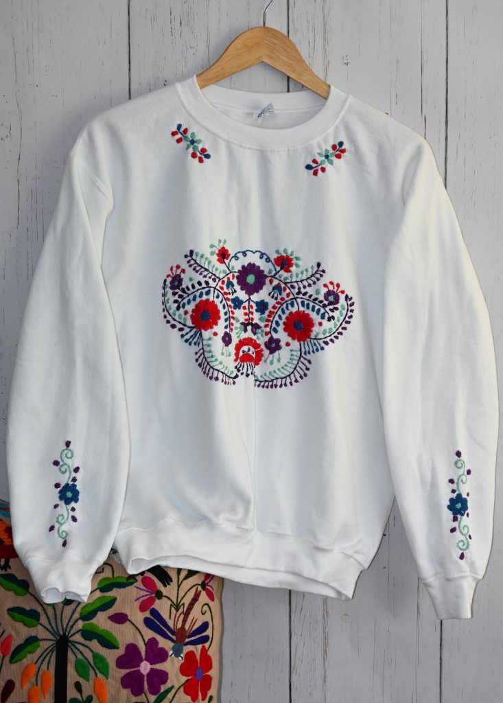 Hand embroidered Sweatshirt White Fleece